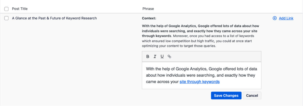 Link Suggestions in the Links Report in Link Assistant - AIOSEO